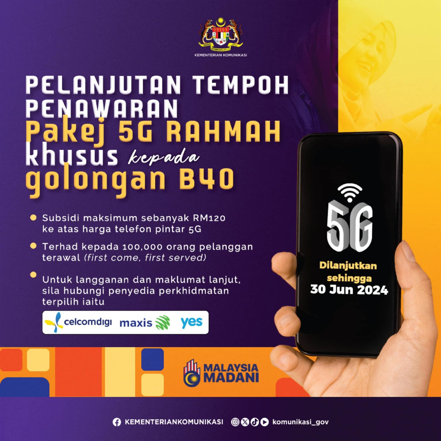 Subsidi Ke Atas Telefon Pintar Pakej 5G RAHMAH Dilanjutkan